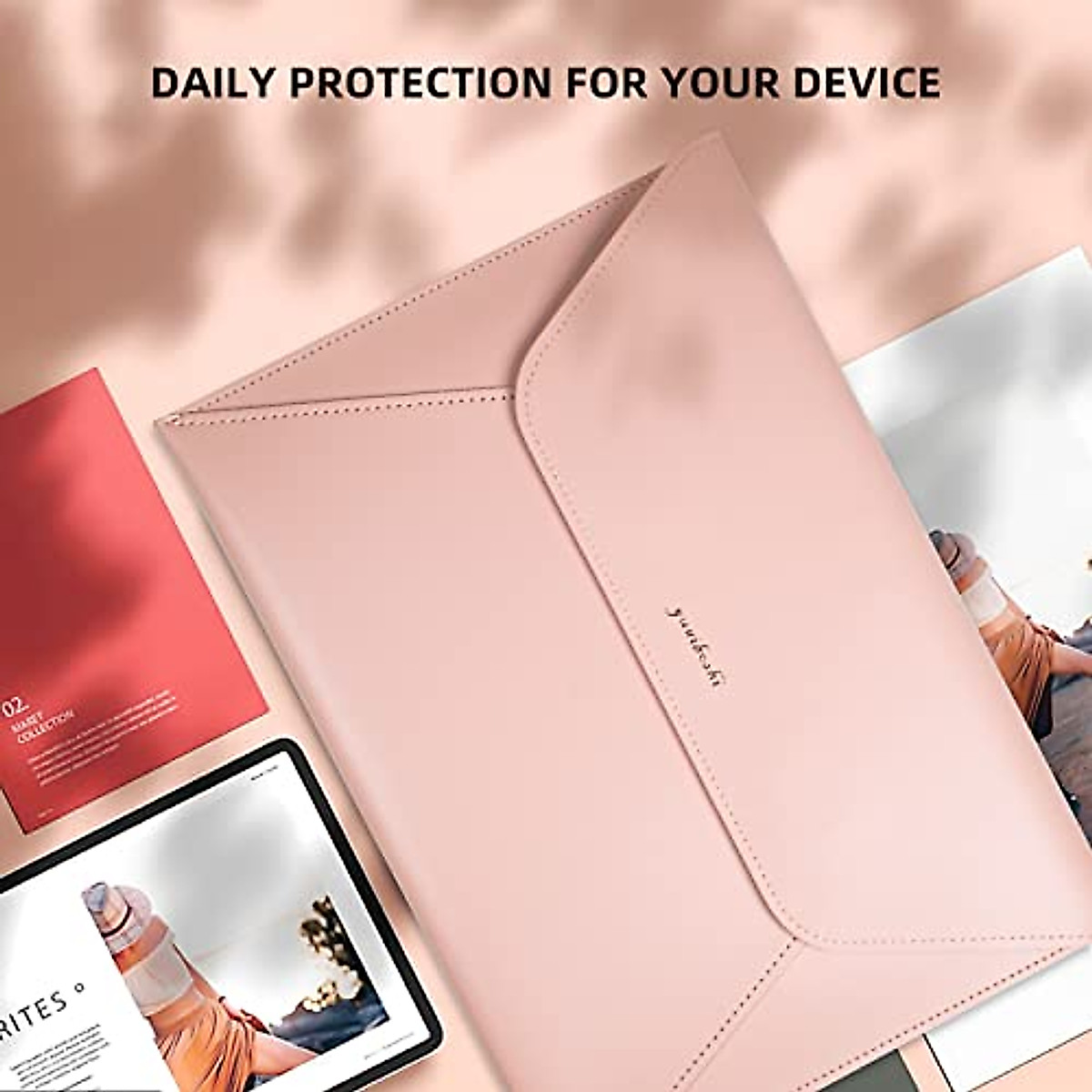 11 Inch Tablet Sleeve Case for 10.9 New iPad Air 4, iPad Pro 11, 10.5 iPad Air/Pro, 10.2 iPad, Microsoft Surface Go 2/1, Samsung Galaxy Tablet,PVC Leather Pouch Bag with Pen Holder-Pink