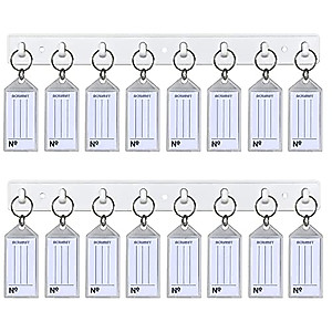 Acrimet Key Tag Rack w/ 8 Keyring Tags (Self-Adhesive Key Storage Rack) (2 Pack) (White with Crystal)
