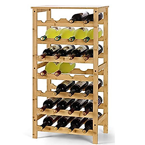 HYNAWIN Bamboo Wine Rack Freestanding Wine Storage Shelf Display Stand Perfect for Home Living Room Kitchen Bar (7 Tiers, 28-Bottles)