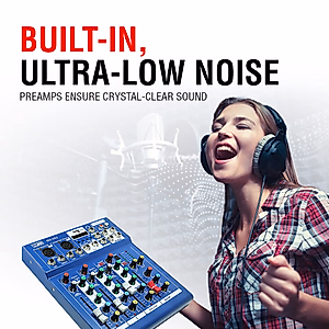 Vidpro MX-042 Professional Audio Mixer - Sound Board Console - Desk Interface System with 4 Audio Inputs Bluetooth MP3 & More Ultra-Low-Noise Ideal for Recording Casting Streaming & DJ Use