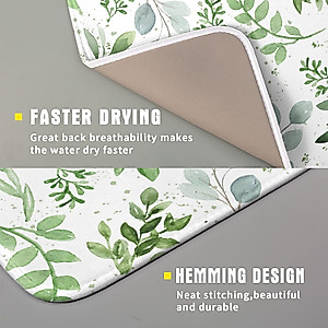 Giwawa Leaves Dish Drying Mat 16x18 inch Reversible Green Leaf Dish Draining Mats with Hanging Loop Absorbent Watercolor Plants Dish Drainer Mat Microfiber Leaves Drying Pad for Kitchen Counter Sink