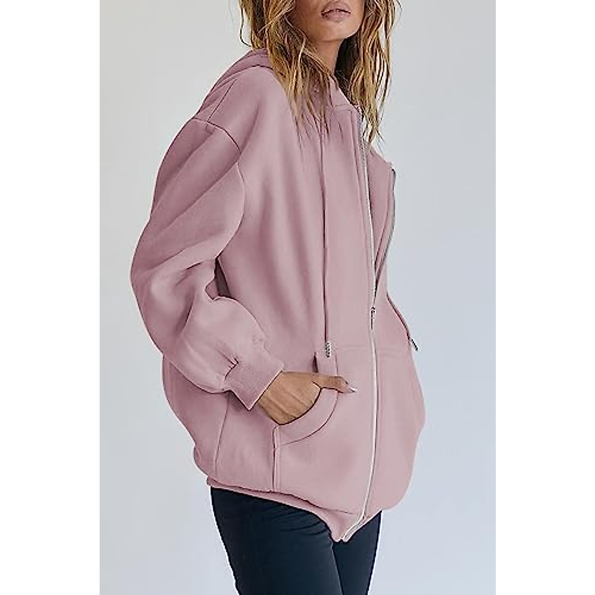 AUTOMET Womens Zip Up Hoodies Long Sleeve Fall Oversized Sweatshirts Fleece Y2K Jacket with Pockets 2025 Fashion Clothes Darkpink