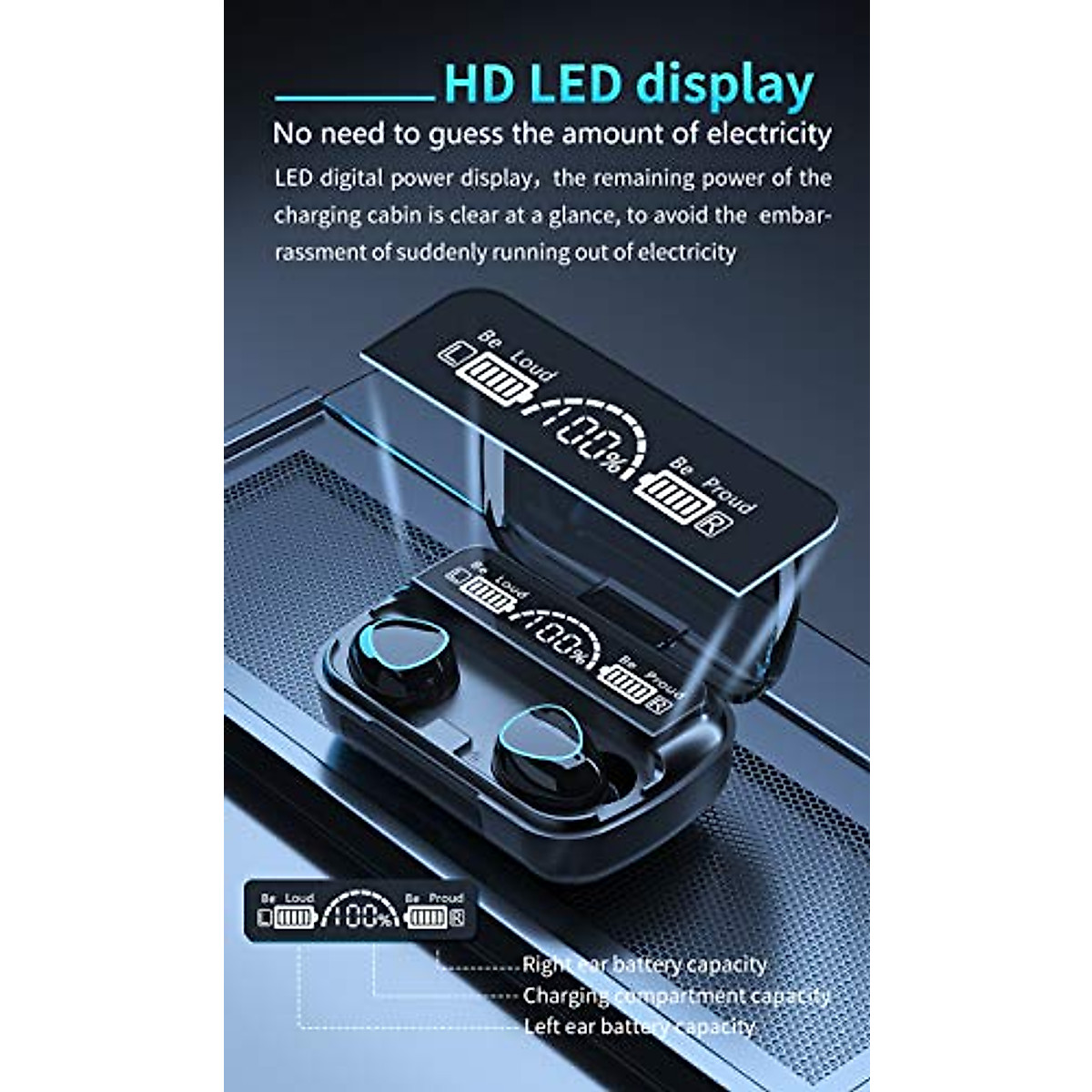 Fenpos Bluetooth 5.1 Wireless Earbuds, TWS Low Latency Noise Cancel Headphones with Hi-Fi Stereo Audio, Bluetooth Headphones with LED Display, IPX7 Waterproof Sport Earphones (M10)