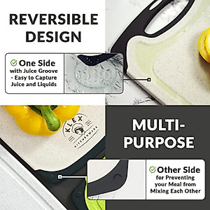 Klex EcoWheat Cutting Board for Kitchen (Set of 3), BPA Free Food Safe Wheat straw PP material, 3 Piece Chopping Boards Set, Dishwasher Safe, Juice Groove Non-Slip Design with Easy Grip Handle, Green