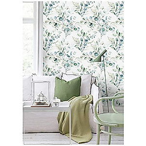 HAOKHOME 93042 Peel and Stick Wallpaper Green/White Eucalyptus Leaf Floral Wall Mural Home Nursery Boho Decor 17.7in x 9.8ft