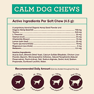 Hemp Well Calm Dog Soft Chews: Organic, Melatonin and Hemp Infused Calming Chews for Dogs with Anxiety, Separation Anxiety Relief and Stress Relief - 1 Pack Chews