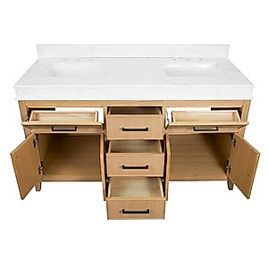 Kitchen Bath Collection Kensington 60-inch Double Bathroom Vanity (Engineered Marble/Blonde): Includes Blonde Cabinet with Engineered Marble Countertop and White Ceramic Sinks