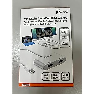 j5create Mini DisplayPort to Dual 4K HDMI MST Adapter, Compatible with Microsoft Surface Pro 2, Surface Book, HP OMEN 15-CE051NR and More (JDA156)
