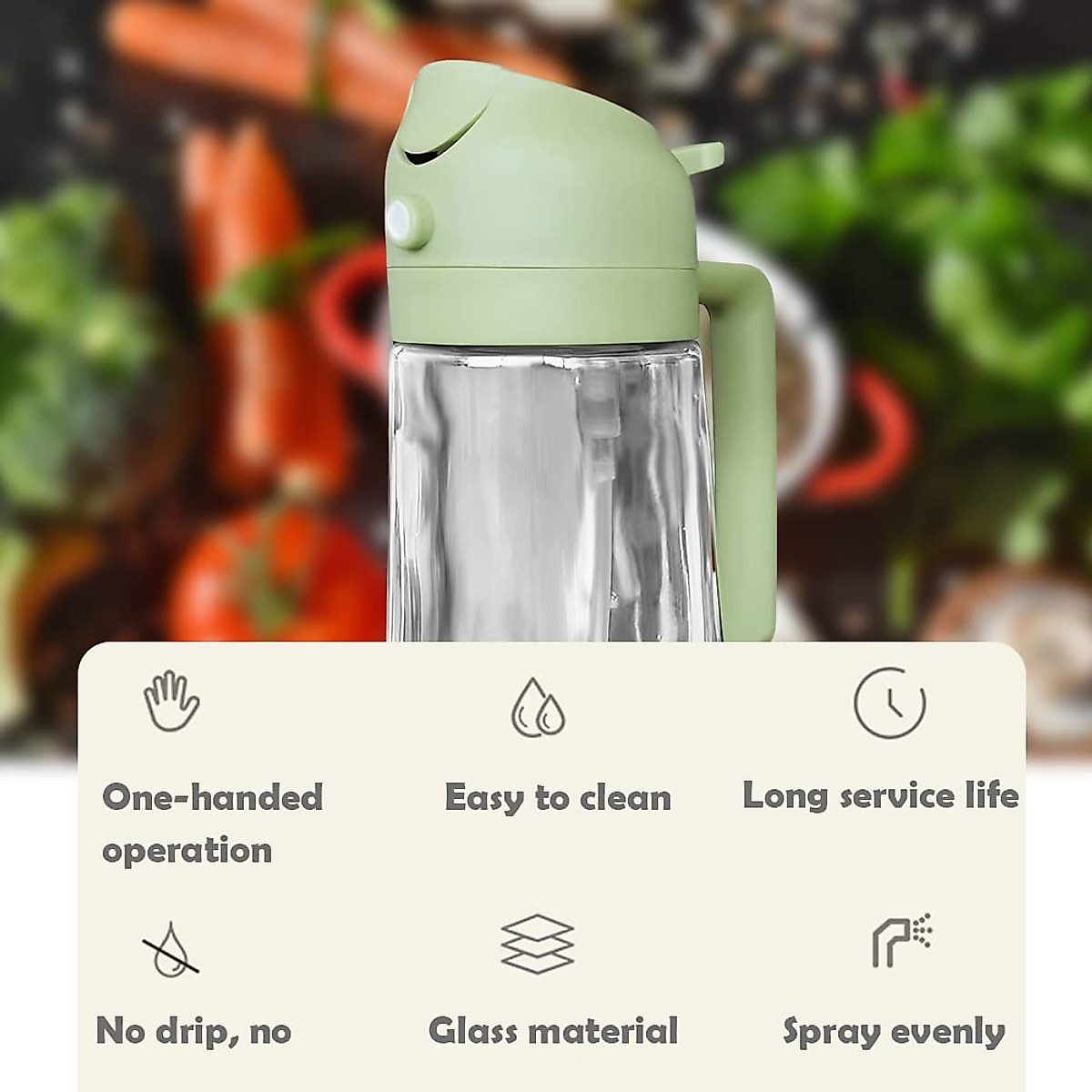 Oil Sprayer for Cooking, 450ml Glass Olive Oil Sprayer, Can Both Spray Oil and Pour Oil, Kitchen Gadgets Accessories With 1 Brush, Widely Used for Salad, Baking(fruit green)