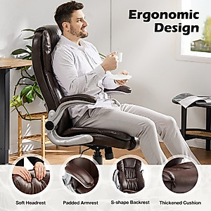 Big and Tall Office Chair Ergonomic Desk Chair with Arms Adjustable Height High Back Lumbar Support Computer Chair Comfortable Leather Brown Executive Chair