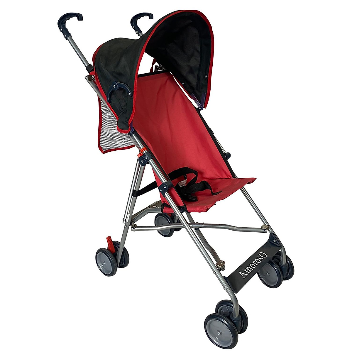AmorosO Single Umbrella Stroller for Toddler, Travel Stroller for Babies - Sunlight and Light Rain Protection - Baby Stroller with Four EVA Wheels - Travel-Ready Stroller - Round Canopy (Red/Black)