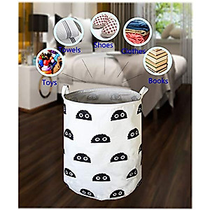SEAFOWL 19.7" Collapsible Laundry Basket,Round Canvas Waterproof Large Storage Basket Cute Cartoon Nursery Basket (Big Eye Monster)