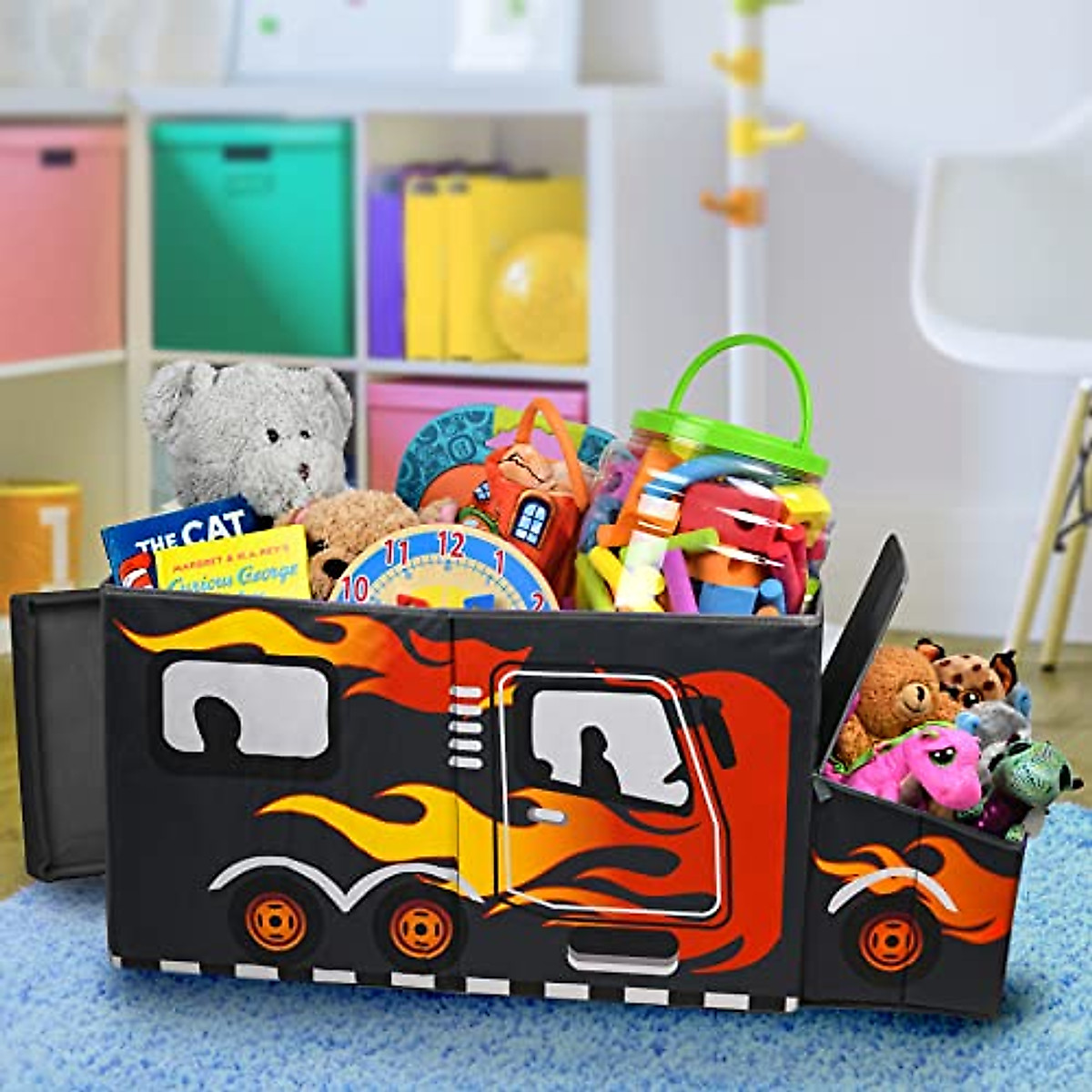 KAP Large Toy Box for boys with flip Lid & Lights up, Foldable Sturdy Toy Storage Organizer Decorative Bins Baskets for Kids, Nursery, Closet, Bedroom, Playroom, 34.8" L x 13" W x 15.7" H