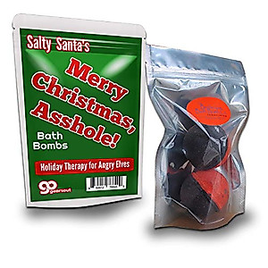 Merry Christmas Asshole Bath Bombs - XL Black and Red Fizzers for Adults - Handcrafted, Black Cherry Scent, Made in America, 2 Count
