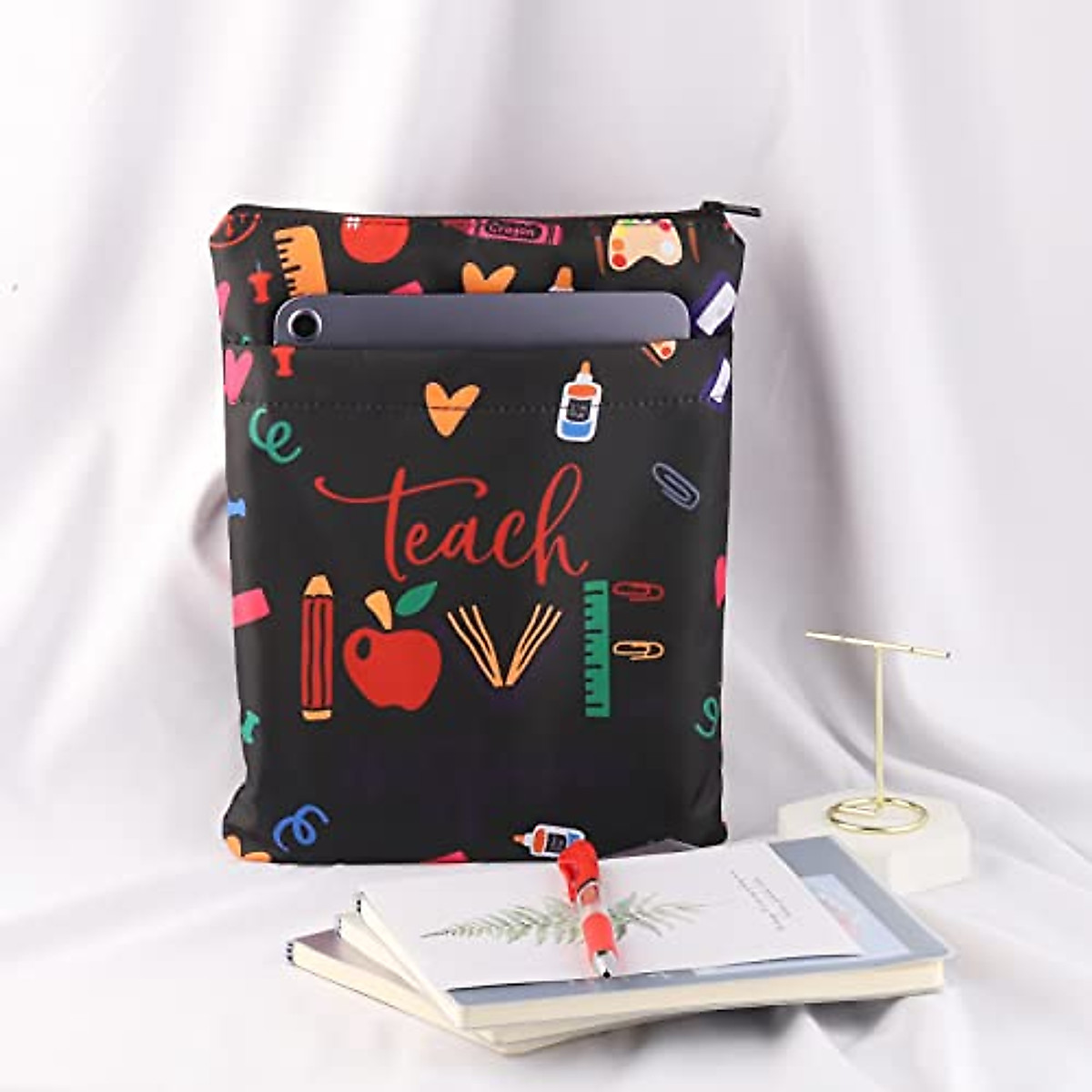 Teacher Book Sleeve Gift Instructor Book Cover Best Teacher Ever Book Pouch Teacher Day Book Bag Waterproof with Zipper Pouch Pocket Tablet Protect Gift (TeachInspiredBB)