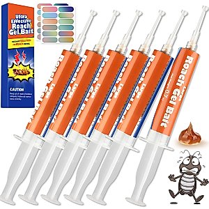 Roach Bait & Killer, 6 Pack Large Capacity Cockroach Gel Bait for Indoor Nest Elimination, Ready to Use, No-Mess Control Gel with Stickers, Ideal for Hidden Areas Household Pest Control(20g Each)