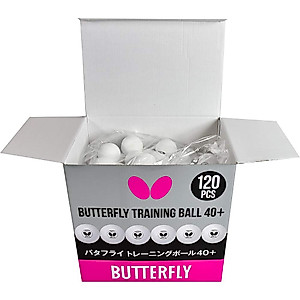 Butterfly 40+ Training Table Tennis Ball - White, 40mm Training Balls - Box of 120 - 40+ Training Balls are Comparable to a Three-Star Ball