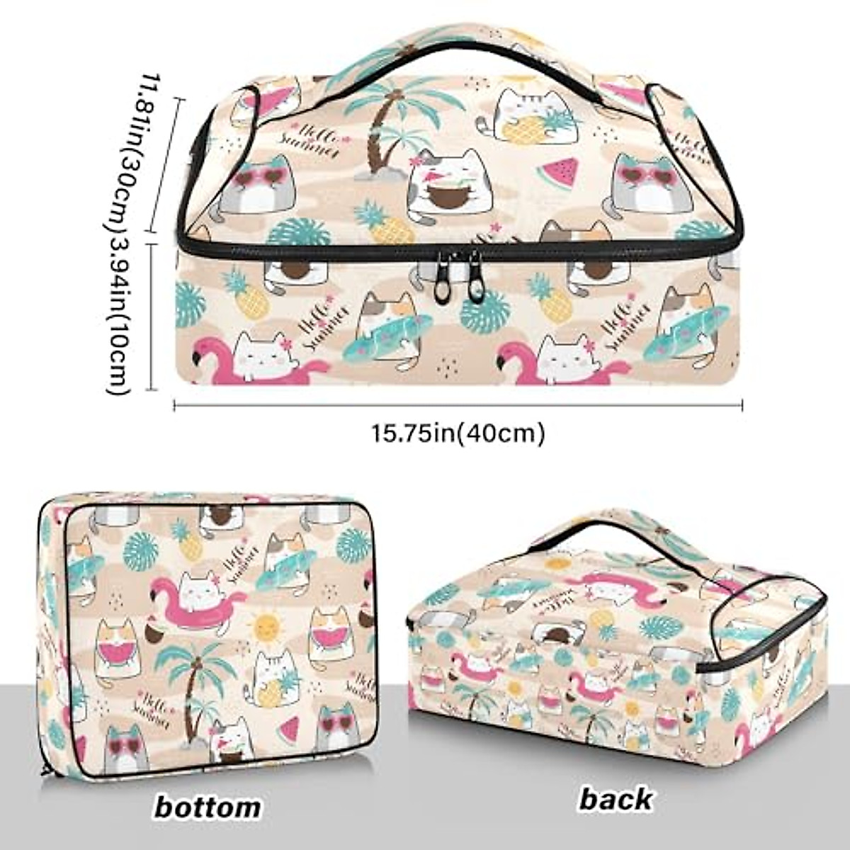 Kcldeci Insulated Thermal Food Carrier Insulated Casserole Carrier for Hot or Cold Food,Kawaii Summer Cute Cats (2) Insulated Tote Bag for Potluck Cookouts Parties Picnic,Lasagna Lugger