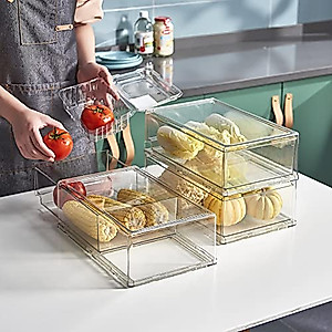 Buildec Fridge Organizer Bin, Pull-Out Refrigerator Drawer Stackable Clear Organizer Freezer Organization Container for Kitchen & Pantry Extra Large
