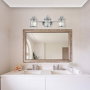 Globe Electric 51272 Bayfield 3-Light Vanity Light, Chrome, Ribbed Seeded Glass Shades