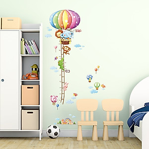 DECOWALL BS-1606 Animal Hot Air Balloon Height Growth Chart Kids Wall Stickers Wall Decals Peel and Stick Removable Wall Stickers for Kids Nursery Bedroom Living Room d?cor