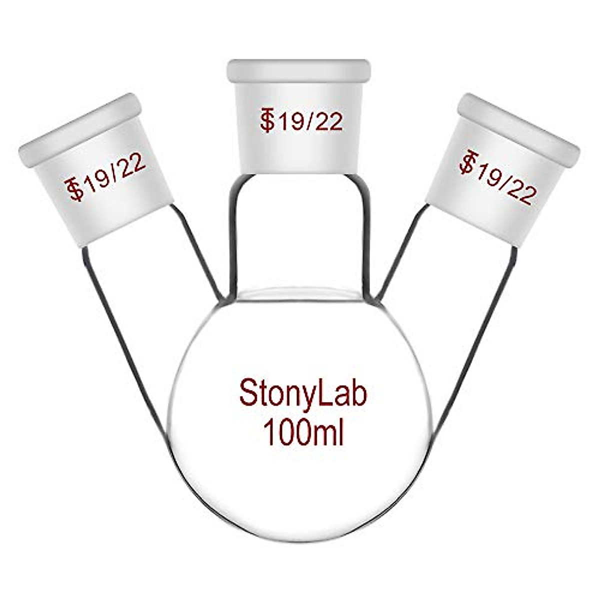 stonylab Glass 100 mL Heavy Wall 3 Neck Round Bottom Flask RBF, with 19/22 Center and Side Standard Taper Outer Joint, 100 mL