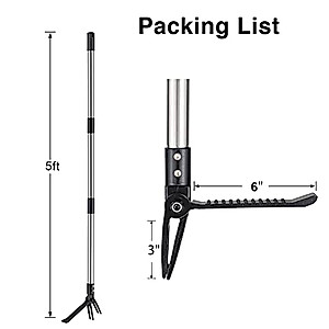 Weed Puller Tool, Stand Up Weeder Puller Heavy Duty with 4-Claw Steel Head, Gardening Hand Weed Remover Tools for Yard Lawn Care, 5ft