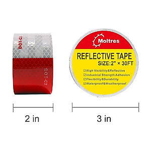MOLTRES DOT-C2 Reflective Tape,Red White 2Inch X 30Feet Waterproof Conspicuity Safety Tape,Trailers Caution Warning Adhesive Reflector Tape for Cars Trailer Trucks Vehicles Outdoor