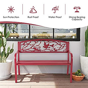 Giantex Patio Garden Bench Park Yard Outdoor Furniture Cast Iron Porch Chair (Red)