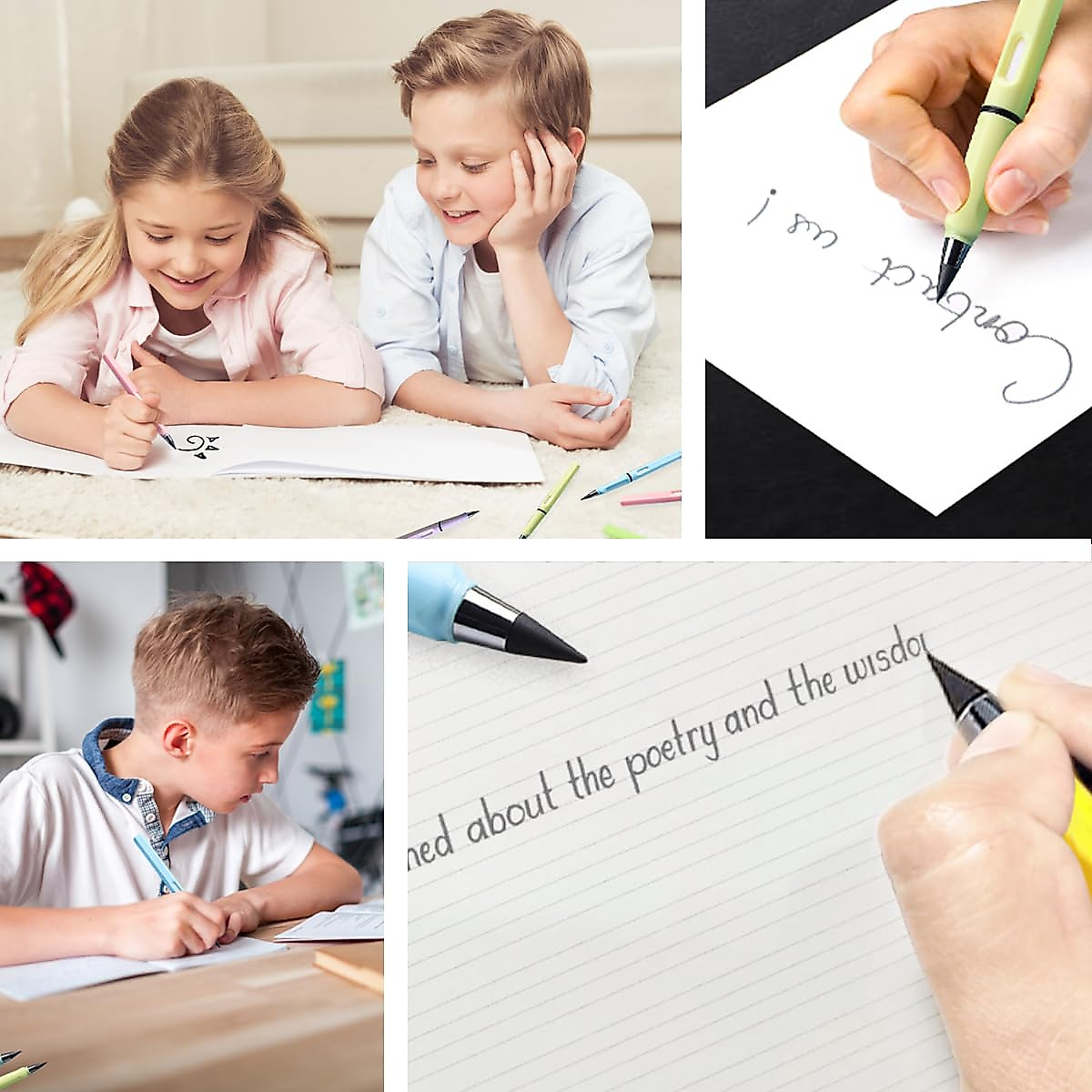 CPDES 6Pcs Everlasting Pencil,Erasable Infinite Pencil,Inkless Pen Everlasting Reusable Unlimited Writing Pencils(6 Pencils + 6 Replacement Pen Tips+ 6 Erasers)