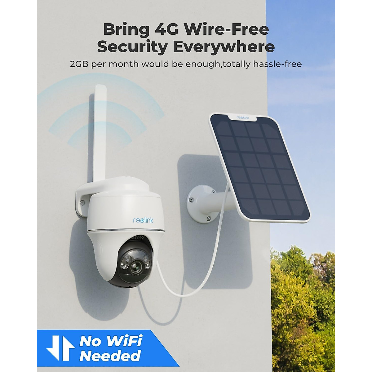 REOLINK 2K Wireless Camera Go PT Plus with Solar Panel Bundle with 2K Smart Person/Vehicle Detection Wireless Camera Go Plus with Solar Panel