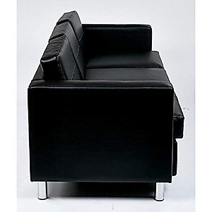 OSP Home Furnishings Pacific Vinyl Sofa Couch with Spring Seats and Silver Metal Legs, Black