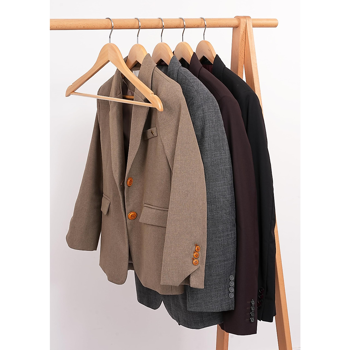 Wooden Hangers 10 Pack, Non-Slip Wood Hangers with 360° Swivel Hook & Notches, Solid & Slim Coat Hangers for Shirt, Suit, Jacket, Dress, Natural-HL01N