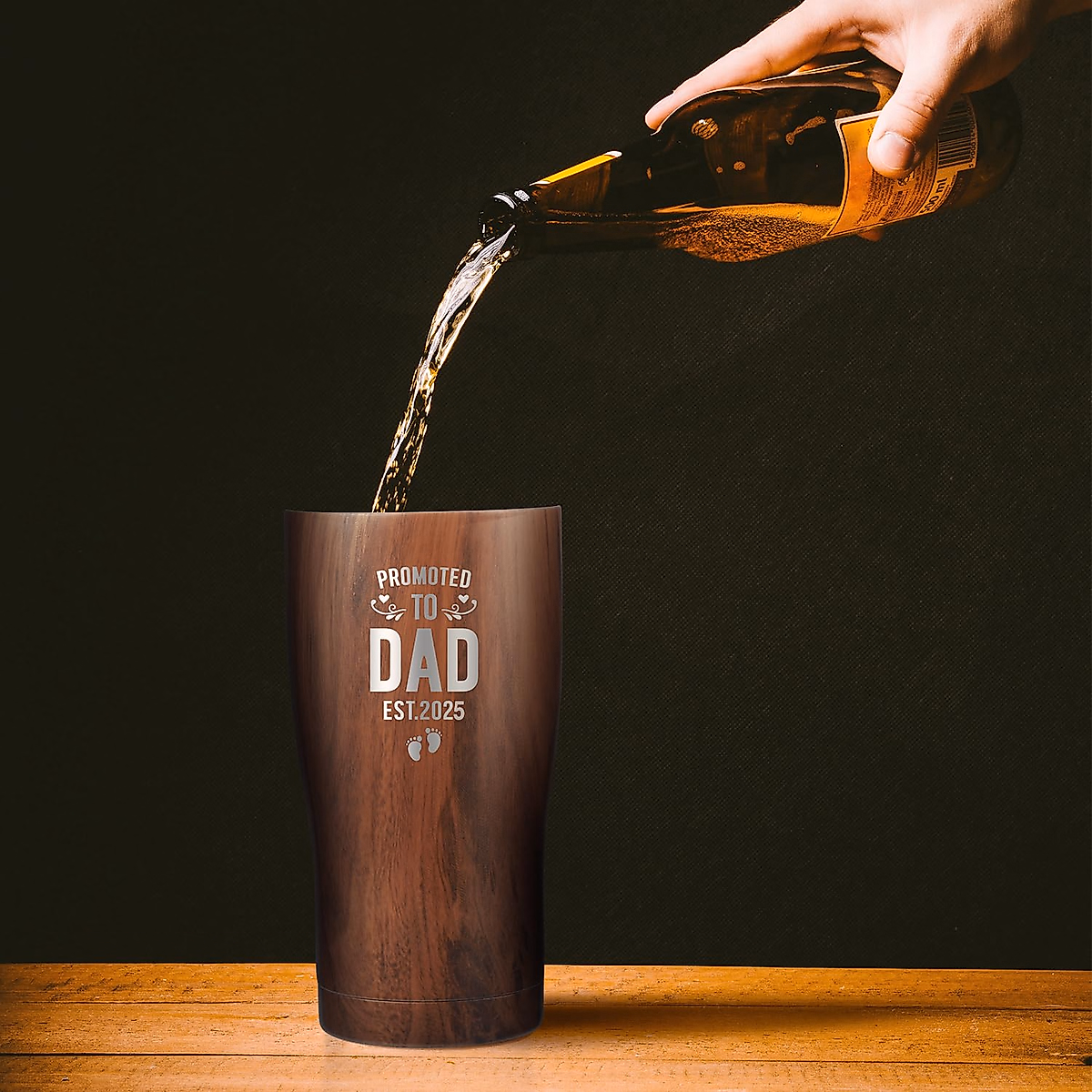 NUI LIVING Promoted to Dad Est 2025 Tumbler - New Dad Gifts Ideas - First Time Dad - Dad to Be - Daddy w/Newborn - Dads to be Present - Expecting Father Presents (Wood)