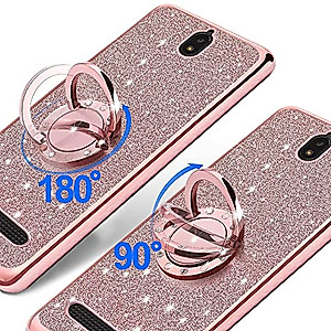 B-wishy for Blu View 2 Case for Women, Glitter Crystal Slim TPU Luxury Bling Cute Protective Cover with Kickstand+Strap for Blu View 2 B130DL