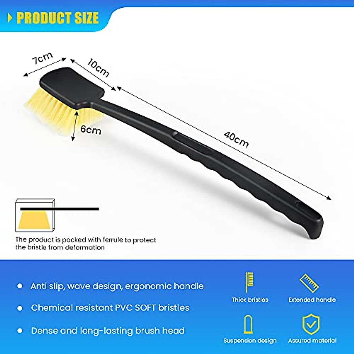 JINHILL Wheel & Tire Brush - 20" Long Handle Bristle Brush for Car Detailing & Hard to Reach Wheel Wells, Cleaning Scrub Brush for Dirty Tires & Releases Dirt and Road Grime