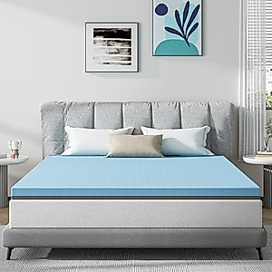 Maxzzz 3 Inch Memory Foam Queen Mattress Topper - Medium Firm Cooling Gel-Infused Memory Foam - Pressure Relieving - Dorm Room Essentials - CertiPUR Certified-Queen, Blue