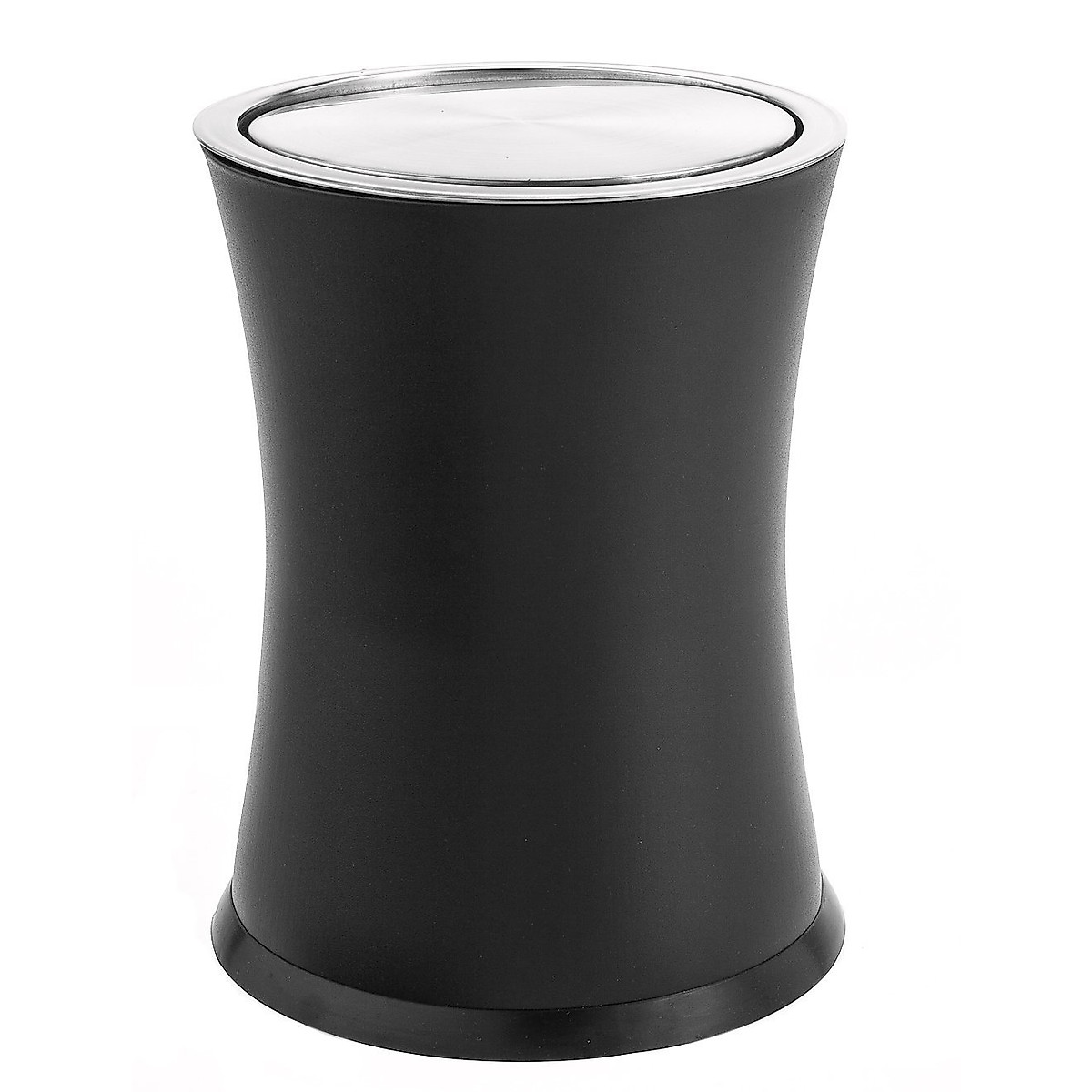 Bennett Swivel-A-Lid Small Trash Can, Metal Attractive 'Center-Inset' Designed Wastebasket, Modern Home Décor, Round Shape (Black)