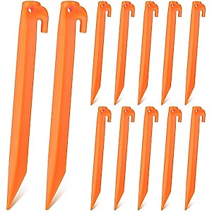 9 Inch Plastic Inflatable Stakes Tent Stakes Replacement Yard Inflatable Accessories for Inflatables Camping Tent Stakes Tent Pegs for Valentine's Day Garden Home Decorations(Orange, 12 Pieces)