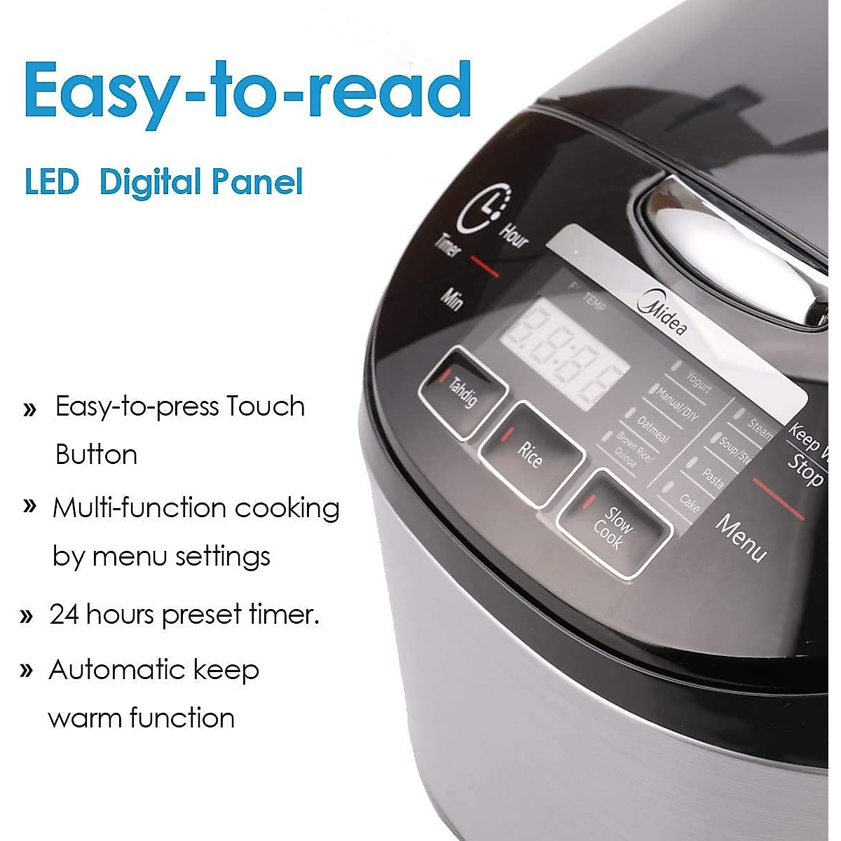 Midea Rice Cooker Slow Cooker Multi Cooker 10 Cup with Steamer Basket For Rice Food Vegetable Egg Automatic Keep Warm LED Digital Control