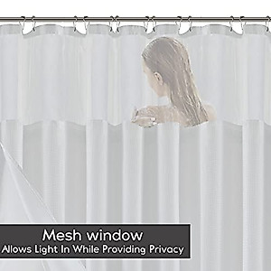 Waffle Weave Shower Curtain With Liner Sets - Modern Shower Curtain for Bathroom With Mesh Top Window - Premium Quality Fabric Snap Shower Curtain