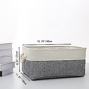 Fabric Storage Basket, Foldable Linen Storage Box for Nursery and Home, Collapsible Canvas Shelf Basket for Wardrobe or Bedroom, Grey and White