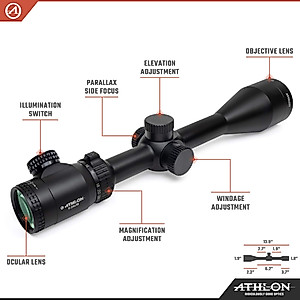 Athlon Optics , Talos , Riflescope , 6-24 x 50 Second Focal Plane (SFP) 1" Tube, Illuminated ATMR1 MIL Reticle, Black