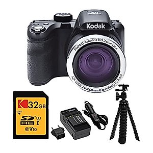 Kodak PIXPRO AZ421 Astro Zoom 16MP Digital Camera with 42x Optical Zoom (Black) Bundle with 32GB SD Card, Battery, and Tripod (4 Items)