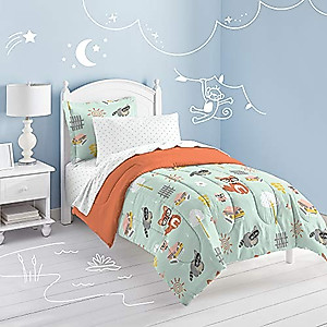 dream FACTORY Kids 5-Piece Complete Set Easy-Wash Super Soft Microfiber Comforter Bedding, Twin, Green Woodland Friends