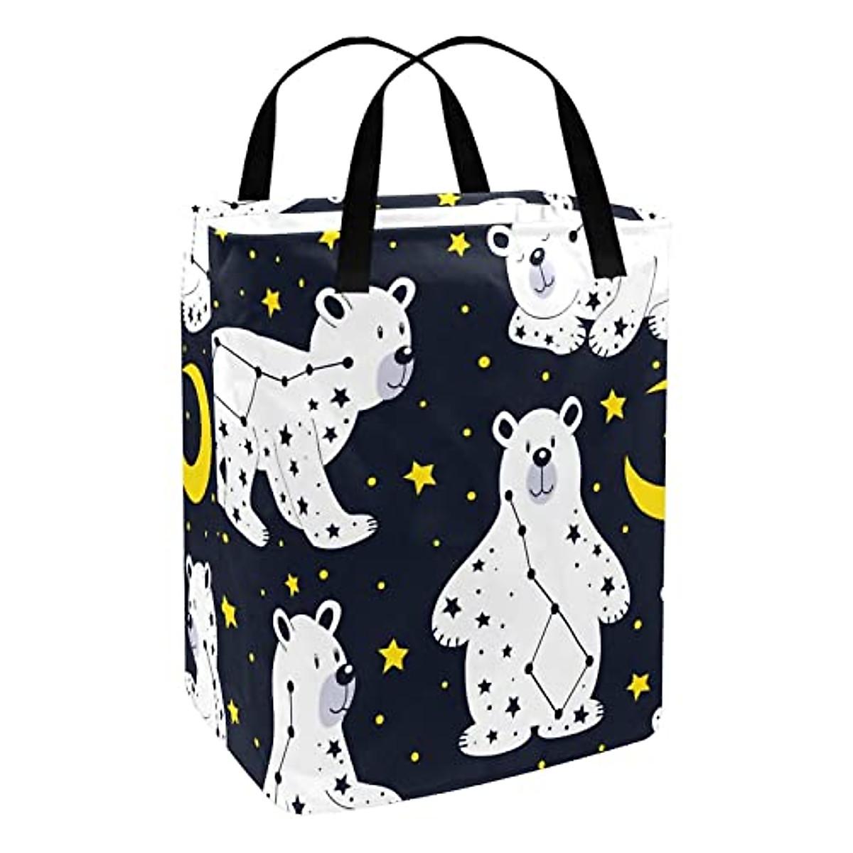 Constellation Bear with Moon Stars Print Collapsible Laundry Hamper, 60L Waterproof Laundry Baskets Washing Bin Clothes Toys Storage for Dorm Bathroom Bedroom