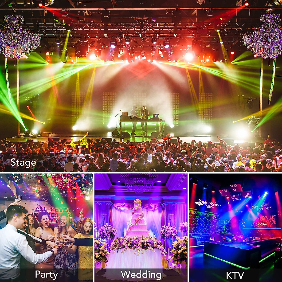 LUNSY Dj Lights, 2 Pack 36 LED Par Lights Stage Lights with Sound Activated Remote Control & DMX Control, Stage Lighting Uplights for Wedding Club Music Show Christmas Holiday Party Lighting