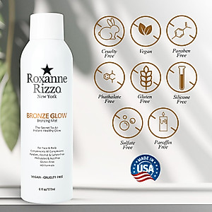 Bronze Glow By Roxanne Rizzo - Celebrity Choice Bronzer - Refreshing Hydrating Bronzing Mist - Face & Body Bronzer - Use as a setting spray or wear alone - Blends into all skin tones