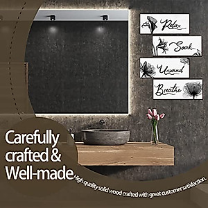 Bathroom Wall decor Elegant bathroom decor wall art,4 pieces bathroom wall art wooden black and white Wall decor for bathroom Rustic hanging bathroom signs decor Farmhouse bathroom wall decorations