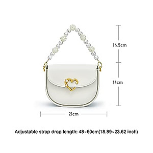 Women's Cowhide Leather Crossbody Handbags with Pearl Handle Adjustable Strap(White)